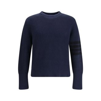 Thom Browne Baumwoll-Sweatshirt mit gerippten Abschl&uuml;ssen - - Knitwear - Herren - Blau - L
