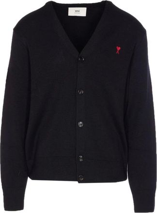 Ami Homme, Pulls, Noir, Taille: M Pull en Laine Noire &agrave; Col en V