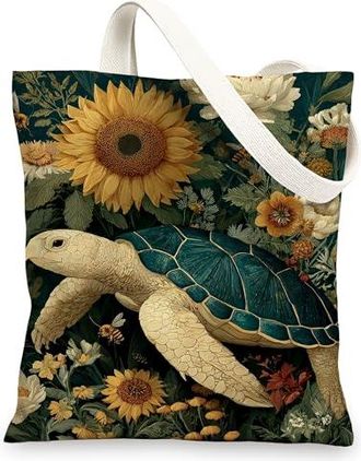 Generic Sacs en toile artistiques, sacs dépicerie réutilisables motif tortue, sacs en toile légers et lavables avec bandoulière pour salle de sport, vert, 13x
