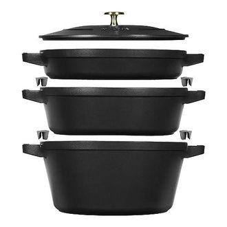 Staub La Cocotte Ensemble de 3 casseroles rondes en fonte Noir