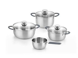 Bra Master 7-teiliges Kochgeschirrset, aus Edelstahl 18/10, ohne Antihaftbeschichtung, mit silikonbeschichtetem Griff, f&uuml;r alle Herdarten geeignet, einsch