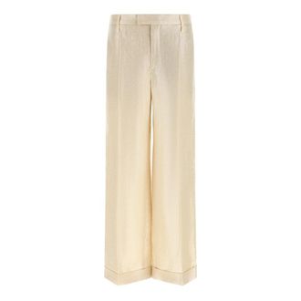 Brunello Cucinelli Leinen-Palazzohose mit Lurex-Effekt - - Trousers - Damen - Gelb - XL