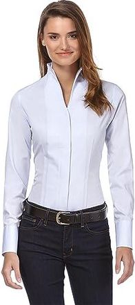 Vincenzo Boretti Chemisier Femme, légèrement cintré, Tissu Infroissable et Respirant - agréable à Porter, 100% Coton, col Calice, Manches Longues, uni Bleu glacé 40