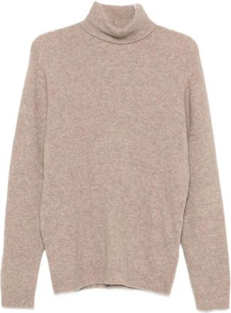 Roberto Collina Homme, Pulls, Brun, Taille: XL Pull à Col Roulé Beige avec Bordures Côtelées