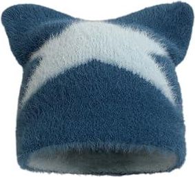 Generic Bonnet dhiver chaud en tricot avec oreilles de chat pour adultes et femmes avec motif &eacute;toile et casquette en tricot &eacute;l&eacute;gante, gris clair, A
