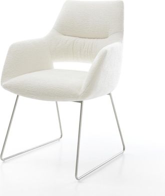 DELIFE Esszimmerstuhl Yago-Flex mit Armlehnen Boucl&eacute; Soft Beige Kufengestell Edelstahl Taschenfederkern, Esszimmerst&uuml;hle