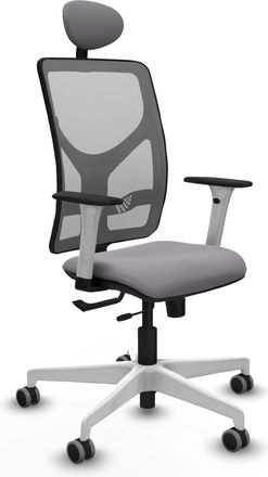 Piqueras y Crespo B&uuml;rostuhl mit wei&szlig;en und schwarzen Armlehnen, h&ouml;henverstellbare Lendenwirbelst&uuml;tze und festes Kopfteil, ausgestattet mit Syncro/Traslack. Grau/Grau