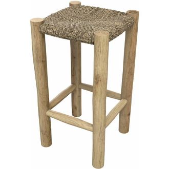 Rendez-Vous D&eacute;co Tabouret pour &icirc;lot central 65 cm en jonc de mer et teck - JOVAN