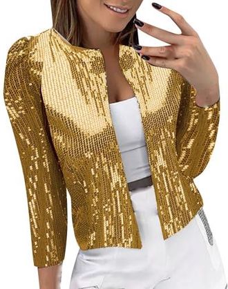 Generic Élégante veste à paillettes pour femme - Blazer à paillettes pour femme Grande taille - Tenue pull hauts et pulls scintillants chemisiers de festival 