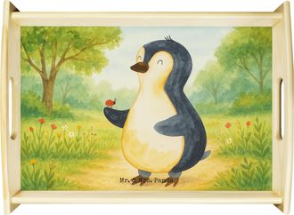 Mr. & Mrs. Panda Fr&uuml;hst&uuml;ckstablett Pinguin Marienk&auml;fer Design - Geschenk, Liebe, tablett f&uuml;r Bett, Holz, Gl&uuml;ck, Holztablett, Wunder, Serviertablett, sofatablett, Leben