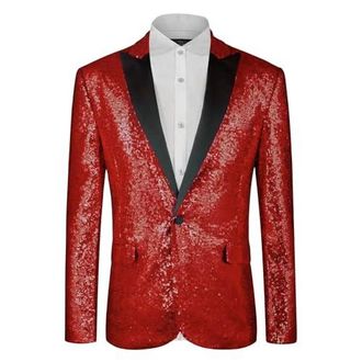 Generic Veste à paillettes pour homme - Coupe ajustée - Élégante - Veste de costume à paillettes avec poches - Veste blazer brillante - Costume de smoking pou