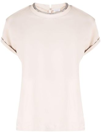 Brunello Cucinelli t-shirt à ornements métalliques - Tons neutres