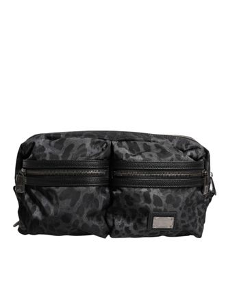 Dolce & Gabbana Mens Black Gray Leopard Dg Logo Belt Waist Fanny Pack Bag And Nylon Calf Leather Pp Pc