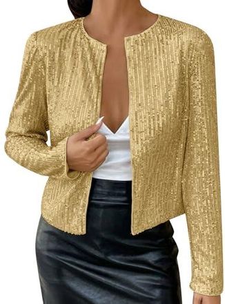 Generic Veste thermique &agrave; paillettes pour femme - Ouverture sur le devant - Pour f&ecirc;te, bo&icirc;te de nuit - 2 x, dor&eacute;, XXL