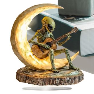 Generico Dekoratives St&uuml;ck Alien-Figur: Flache, einzigartige Acryl-Statue mit Sockel, niedlicher Science-Fiction-Charakter spielt Gitarre, modernes Accessoire 