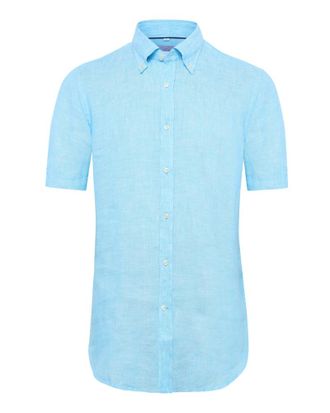 Tom Rusborg Unifarbenes Leinenkurzarmhemd mit Button Down-Kragen, Regular in