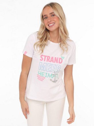Zwillingsherz T-Shirt Strand Meer Heimat maritimer Stickerei, Pailletten, Kurzarm, Rundhalsausschnitt