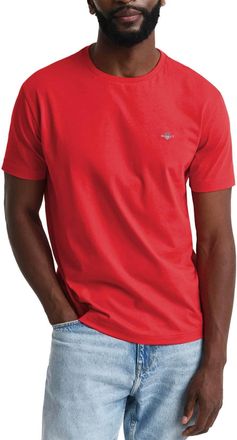 GANT Gant Herren T-Shirt - Regular Shield, Rundhals, Kurzarm, Baumwolle, Stickerei Rot (Ruby) 2XL