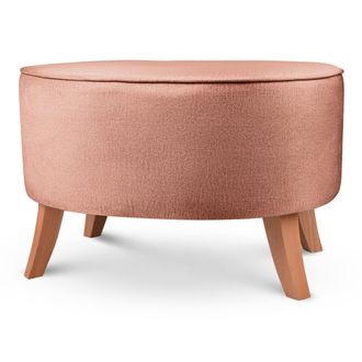MG Design Ovaler Samt-Hocker 62 x 72 cm in Rosa mit Holzbeinen - Gepolsterter Fußhocker für Wohnzimmer oder Schlafzimmer