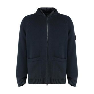Stone Island Homme, Pulls, Bleu, Taille: XL Full Zip Knit Sweater