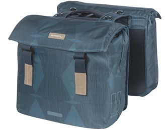 Basil Elegance - Fahrrad Doppeltasche MIK Blau Chateau Taupe - 40-49 Liter - 16 x 36 x 32 cm - Wasserabweisenden Faltverschlusses
