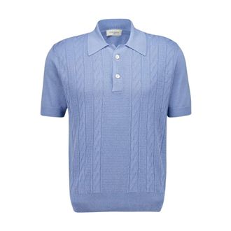 PIACENZA 1733 Piacenza 1733, Homme, Pulls, Bleu, Taille: 2XL Polo en maille soie et coton &agrave; manches courtes