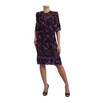 Dolce & Gabbana Etuikleid mit floraler Spitze und Kristallen - - Dresses - Damen - Lila - M