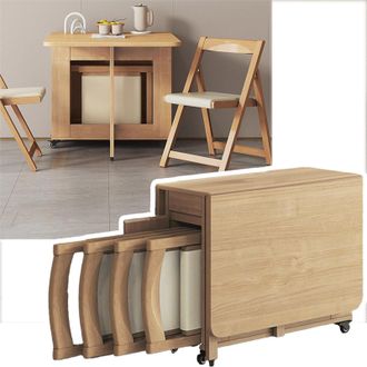 Generic Esszimmer Klappbarer Esstisch mit St&uuml;hlen, Esstisch im Landhausstil aus Holz mit 4 St&uuml;hlen und Schublade Mid-Century-Modern-Stil Einfache Montage Plat