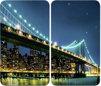 WENKO Herdabdeckplatte Universal Mod. Brooklyn Bridge, höhenverstellbar für alle Herdarten, Schneidebrett und Spritzschutz, Glas, 30 x 52 cm, 2-teilig