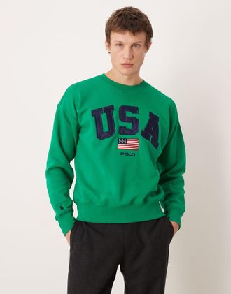 Polo Ralph Lauren Team USA - Sweat ras de cou unisexe avec logo sur la poitrine - Vert
