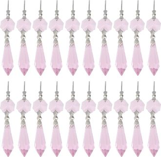 NUOBESTY Kristallklar Kronleuchter Eiszapfen Prismen Lampe Kandelaber Ersatzteile mit Achteck Perlen für DIY Kristall Vorhang Anhänger (Pink)