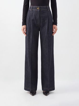 Zimmermann Jean large en denim de coton &agrave; taille mi-haute avec pinces