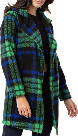 Cipo & Baxx Damen Mantel WJ220 Gr&uuml;n - Kariertes Design im Modernen Casual Streetwear Stil mit Reverskragen & Knopfverschluss - Warmer &Uuml;bergangsmantel f&uuml;r Alltag &