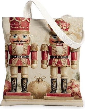 Generic Sacs fourre-tout vintage en toile motif casse-noisette, sacs d&eacute;picerie r&eacute;utilisables, l&eacute;gers et lavables avec bandouli&egrave;re pour le shopping, lext&eacute;rieur