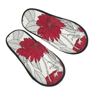 Generic Pantoufle Feuilles Et Fleurs DAn&eacute;mones En Rouge Et Gris Slippers Hiver Doux Chaussons Pour Ext&eacute;rieur Chambre Femme L