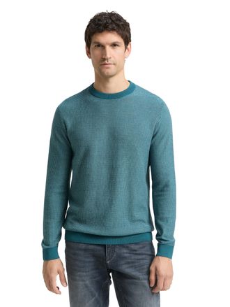 Tom Tailor Herren 1049372 Strickpullover aus Baumwolle, 39439-Petrol Offwhite Dot Stripe, M
