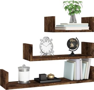 Generic 3X Wandregal U-f&ouml;rmig, H&auml;ngeregal, Lounge B&uuml;cherregal, Wandboard Dekoregal, Schweberegal, CD/DVD Regal, Wand Deko, Holzwerkstoff(Sonoma-Eiche 60x15x10