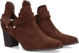 Shoes & Blues Bottine &agrave; talon pour femme avec bandes tress&eacute;es et d&eacute;tail de boucle triangulaire avec coupe lat&eacute;rale ouverte, finition molletonn&eacute;e pour la mi-saison. 