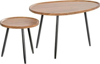 HOMCOM Homcom - Lot de 2 tables basses gigognes design piètement effilé métal noir effet bois de noyer