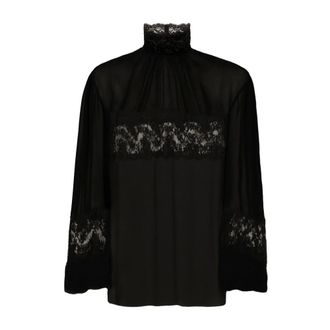 Dolce & Gabbana Femme, Blouses et Chemises, Noir, Taille: 34 FR Blouse en dentelle et georgette