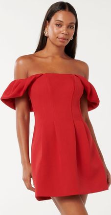 Forever New Robe structurée courte à encolure bardot - Rouge