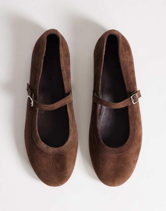 Topshop Billy ballerines en daim avec boucle, chocolat-Marron