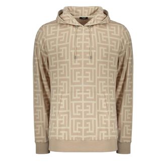 Balmain Gerippter Baumwollhoodie mit K&auml;ngurutasche - - Sweatshirts & Hoodies - Herren - Beige - XL