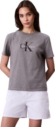 Calvin Klein Damen T-Shirt Kurzarm Hero Classic Monologo Tee mit Rundhalsausschnitt, Grau (B30 Grey Heather), S