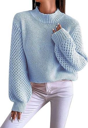 Generic Pull décontracté de couleur unie pour femme - Pull décontracté à manches longues - Col rond - Tricot côtelé surdimensionné - Pour lautomne et lhiver 2