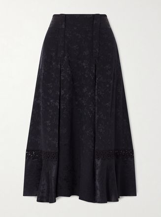 Maison Mayle Amparo Midirock Aus Gl&auml;nzendem Seiden-jacquard Mit Spitzeneinsatz Und Falten - Schwarz