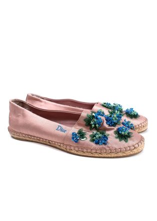 Dior Blush Pink Floral Embellished Espadrilles Size 40
