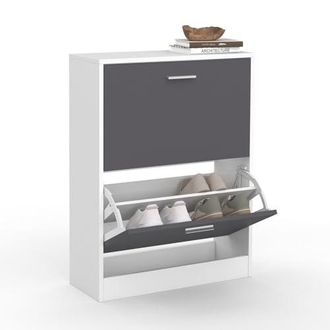 IDMarket Meuble &agrave; Chaussures 12 Paires KLARK Blanc 2 Portes Grises