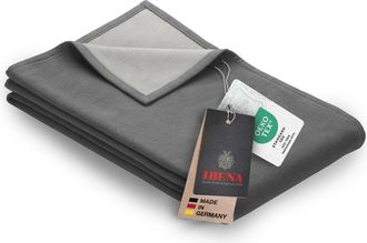 Ibena Stockholm Bio Wolldecke 140x200 cm - 100% Baumwolle, Made in Germany, Baumwolldecke grau hellgrau zweifarbig
