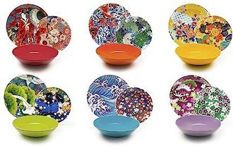 Excelsa Kimono Service de vaisselle 18 pi&egrave;ces, porcelaine et c&eacute;ramique, multicolore